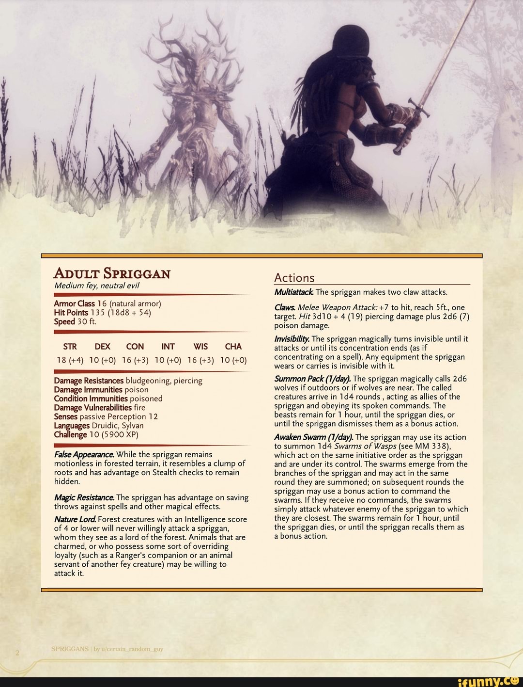 ADULT SPRIGGAN Medium fey, neutral evil Armor Class 16 (natural armor ...