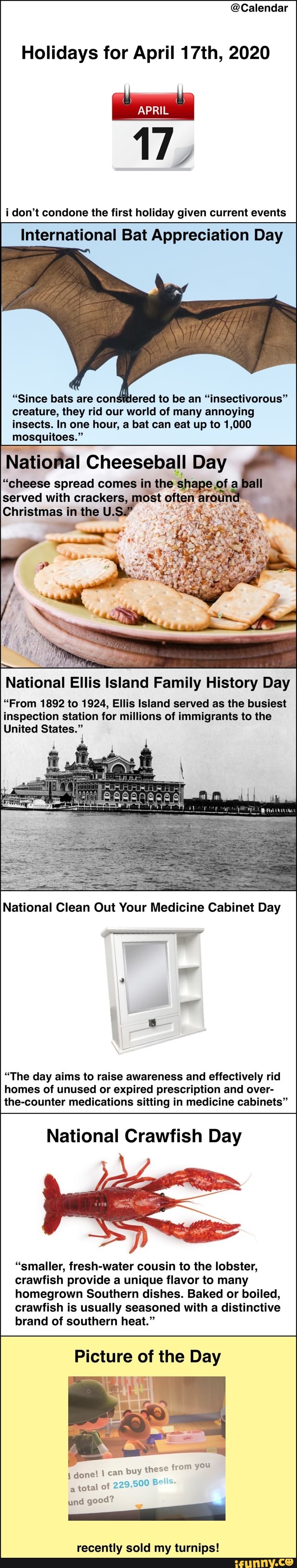 Holidays for April 17th, 2020 on i don't condone the first holiday ...