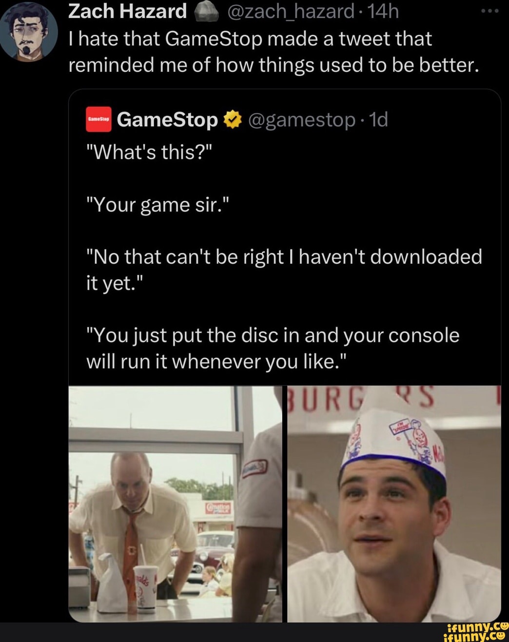 Zach Hazard @zach hazard: I hate that GameStop made a tweet that ...