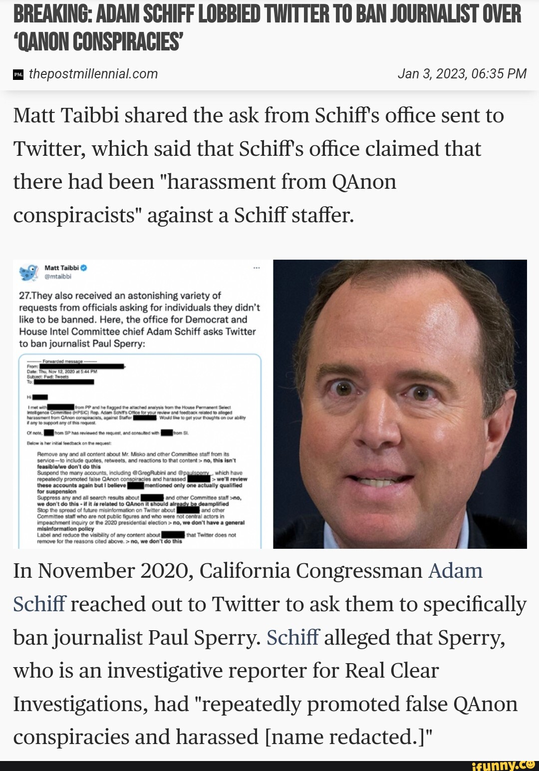 BREAKING: ADAM SCHIFF LOBBIED TWITTER TO BAN JOURNALIST OVER 'QANON ...