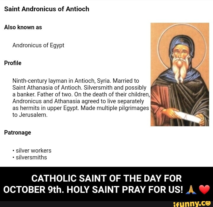 Saint Andronicus of Antioch Also known as Andronicus of Egypt Profile ...