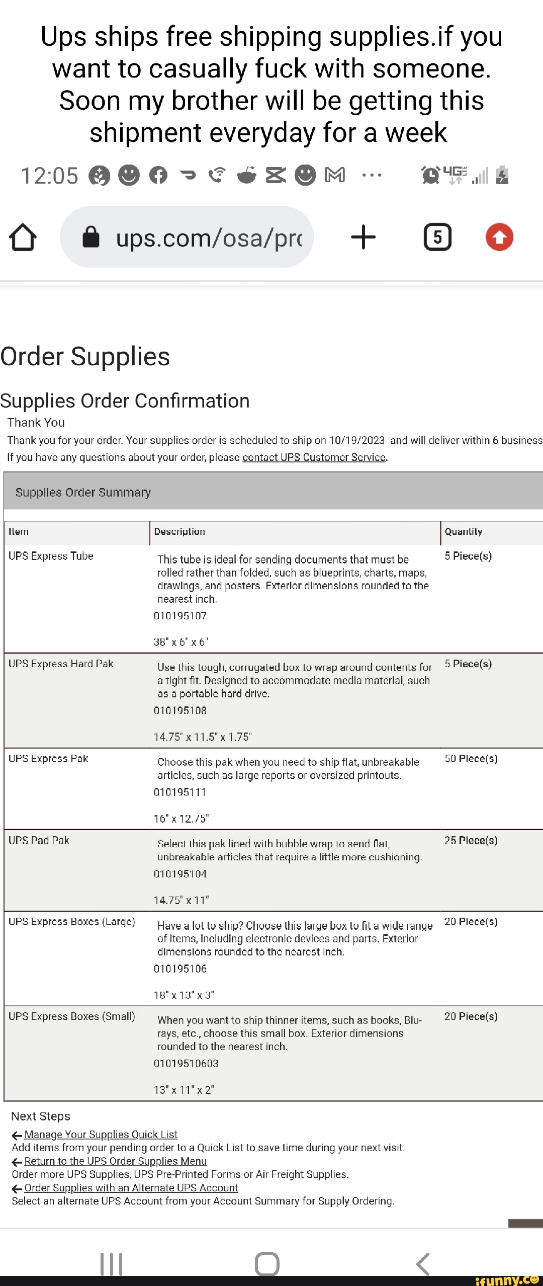 Ups ships free shipping supplies.if you want to casually fuck with ...