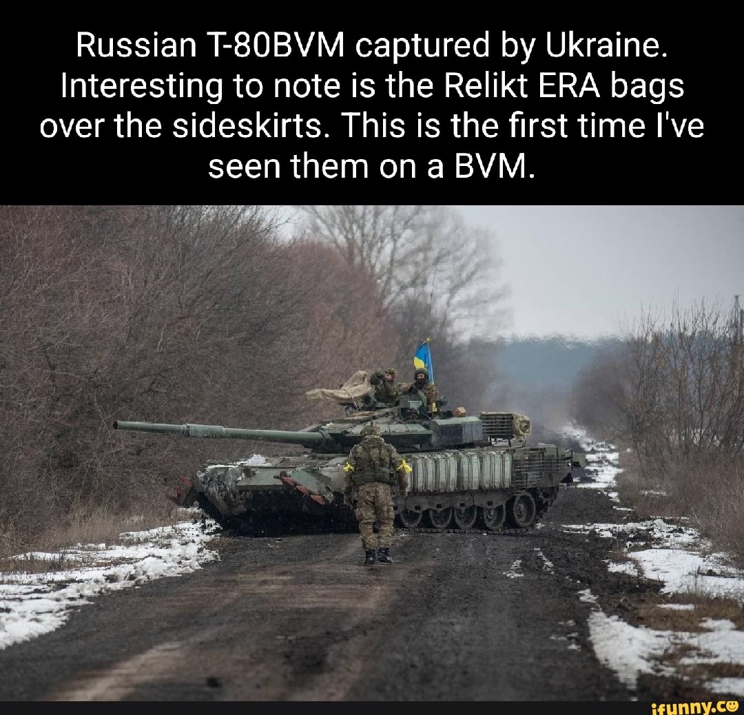 Russian T-80BVM captured by Ukraine. Interesting to note is the Relikt ...