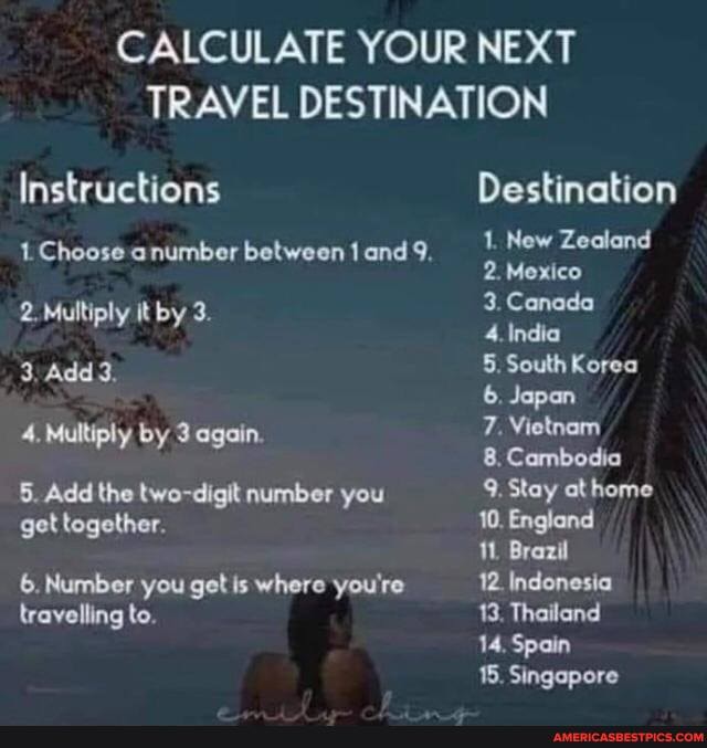 CALCULATE YOUR NEXT TRAVEL DESTINATION Instructions Destination 1 ...