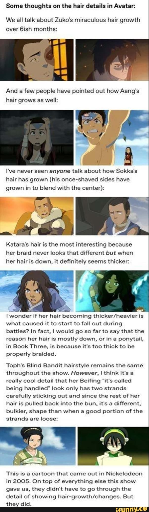 Some thoughts on the hair details in Avatar: We all talk about Zuko's miraculous hair growth ...