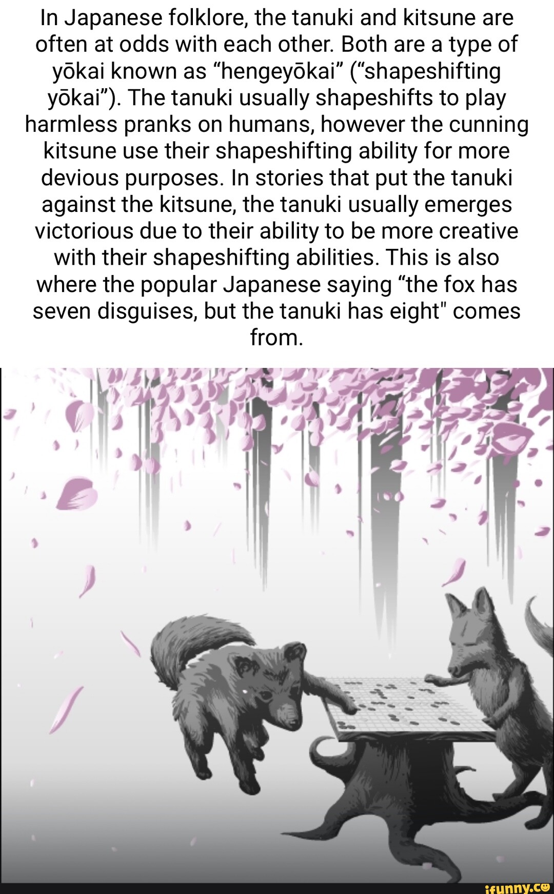 In Japanese folklore, the tan uki and kitsune are often at odds with ...