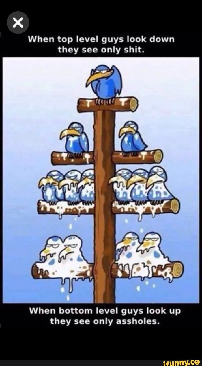 When top level guys look down they see only shit. When bottom level ...