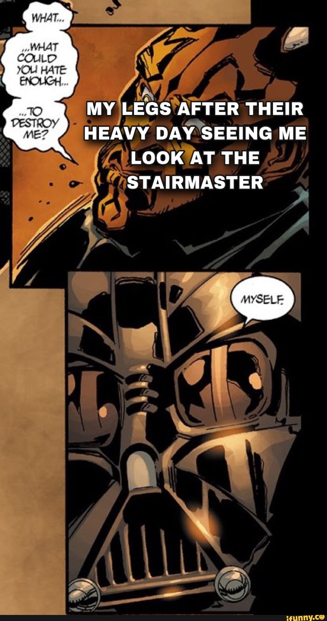 MY LEGS AFTER THEIR HEAVY DAY SEEING ME LOOK AT THE STAIRMASTER - iFunny