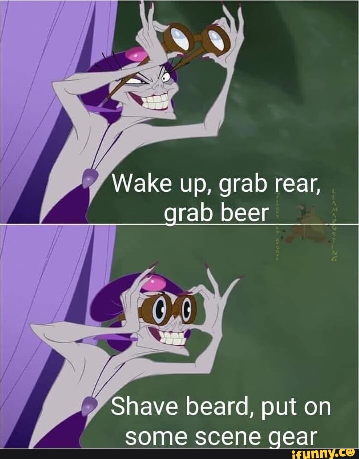 Wake up, grab rear, grab beer Shave beard, put on some scene gear - iFunny