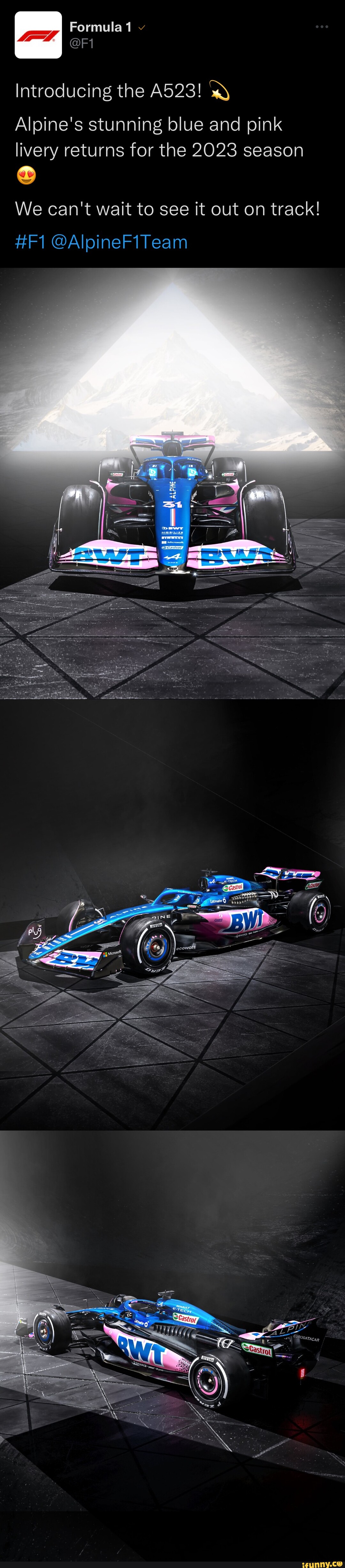 Formula 1 v Or Introducing the A523! Alpine's stunning blue and pink ...
