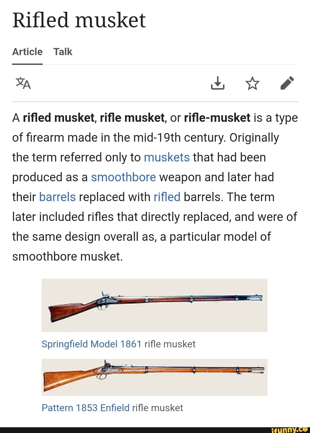 Rifled musket Article Talk oo ww & A rifled musket, rifle musket, or ...