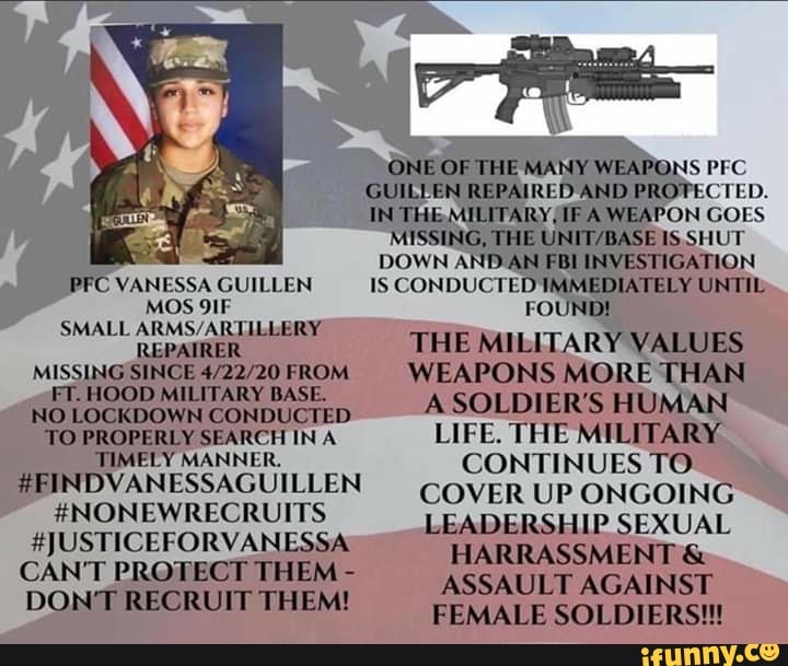 PFC VANESSA GUILLEN MOS 91F SMALL ARMS/ARTILLERY REPAIRER MISSING SINCE ...