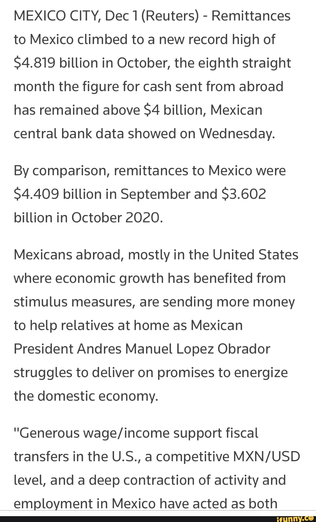 MEXICO CITY, Dec 1 (Reuters) - Remittances to Mexico climbed to a new ...
