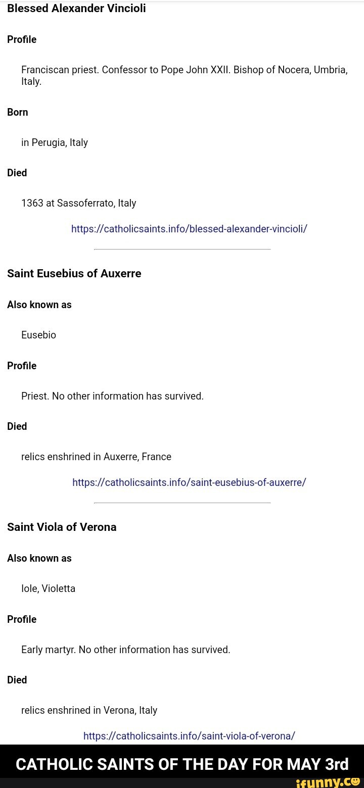 Blessed Alexander Vincioli Profile Franciscan priest. Confessor to Pope ...