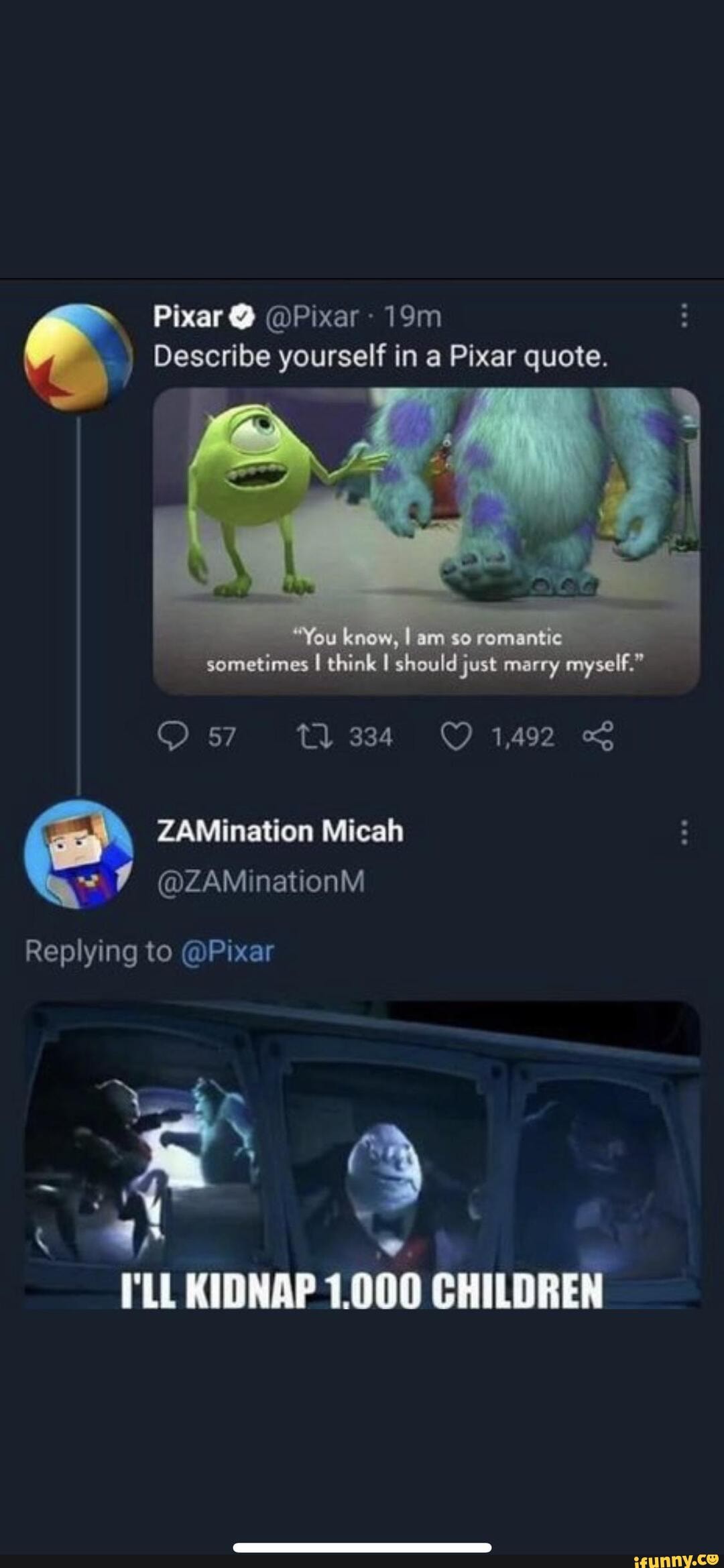 Pixar @Pixar Describe yourself in a Pixar quote. "You knew, I so ...