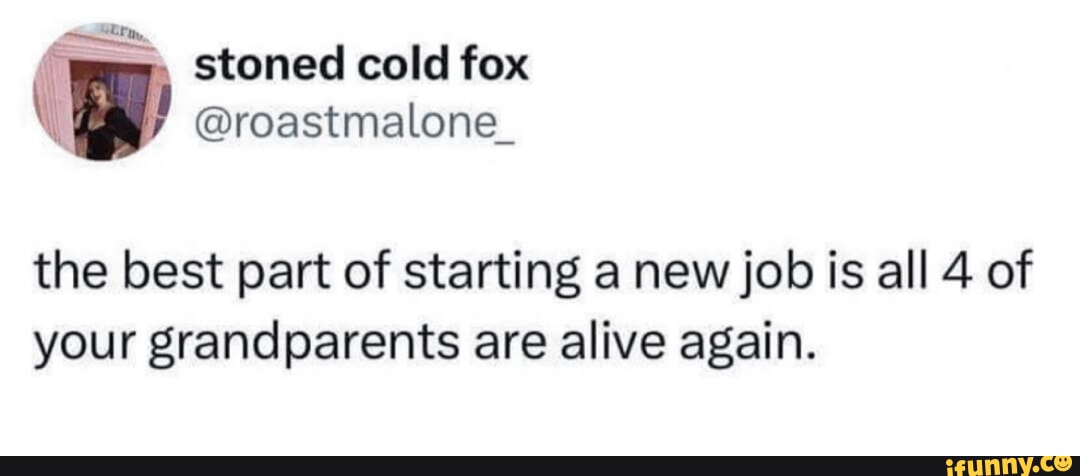 Stoned cold fox y @roastmalone_ the best part of starting a new job is ...