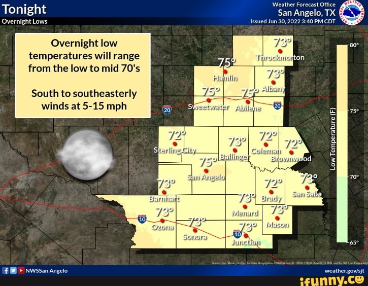Tonight Overnight Lows Overnight low temperatures will range from the ...