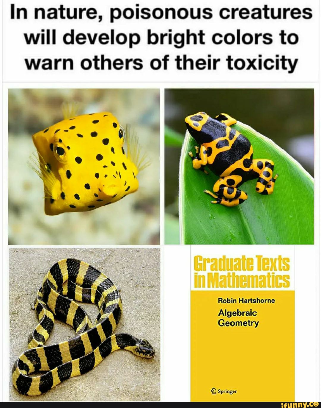 In nature, poisonous creatures will develop bright colors to warn ...