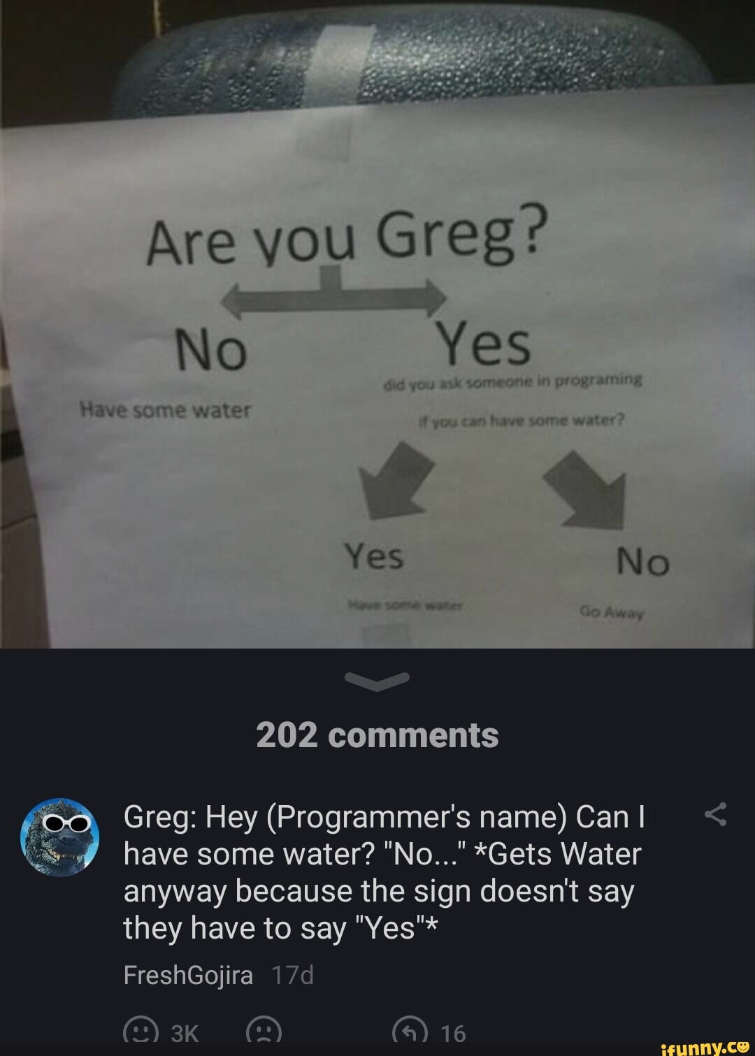 Are you Greg? Yes Have Yes No 202 comments Greg: Hey (Programmer's name ...