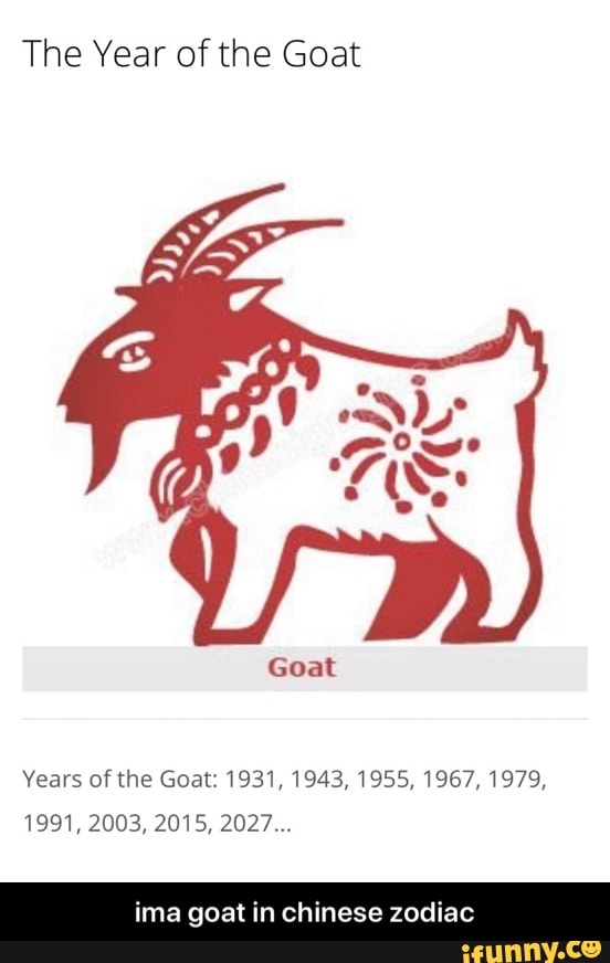 The Year of the Goat Years of the Goat: 1931, 1943, 1955, 1967, 1979 ...