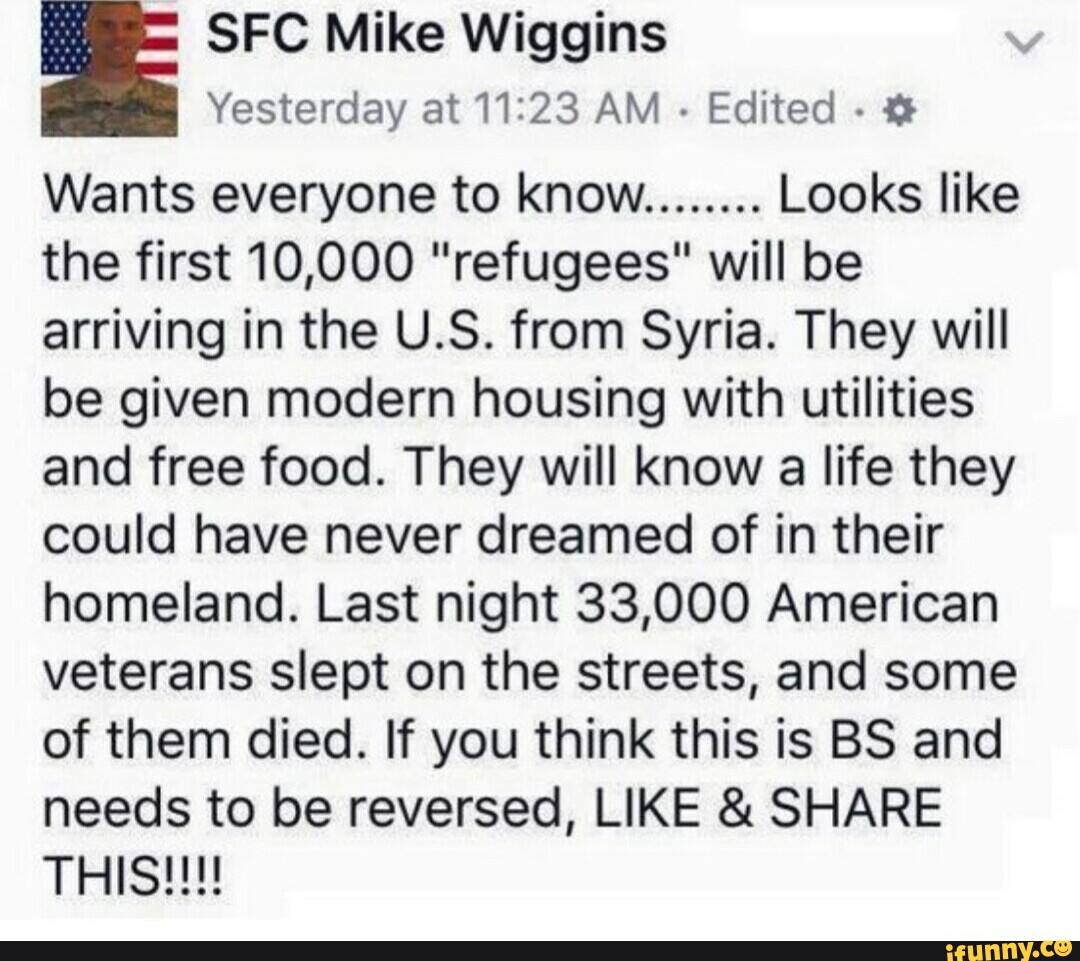 SFC Mike Wiggins Yesterday at AM - Edited - Wants everyone to know ...