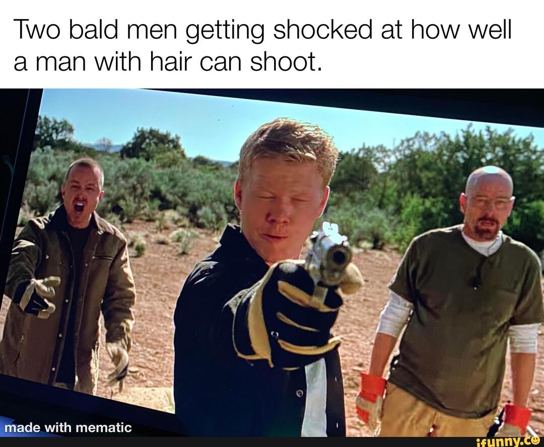 Two bald men getting shocked at how well a man with hair can shoot ...