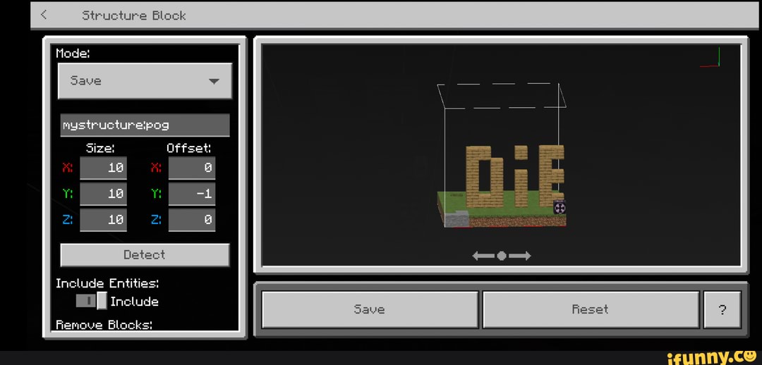 Structure Block Size: Offset Detect Include Entities: tnctude Remove ...