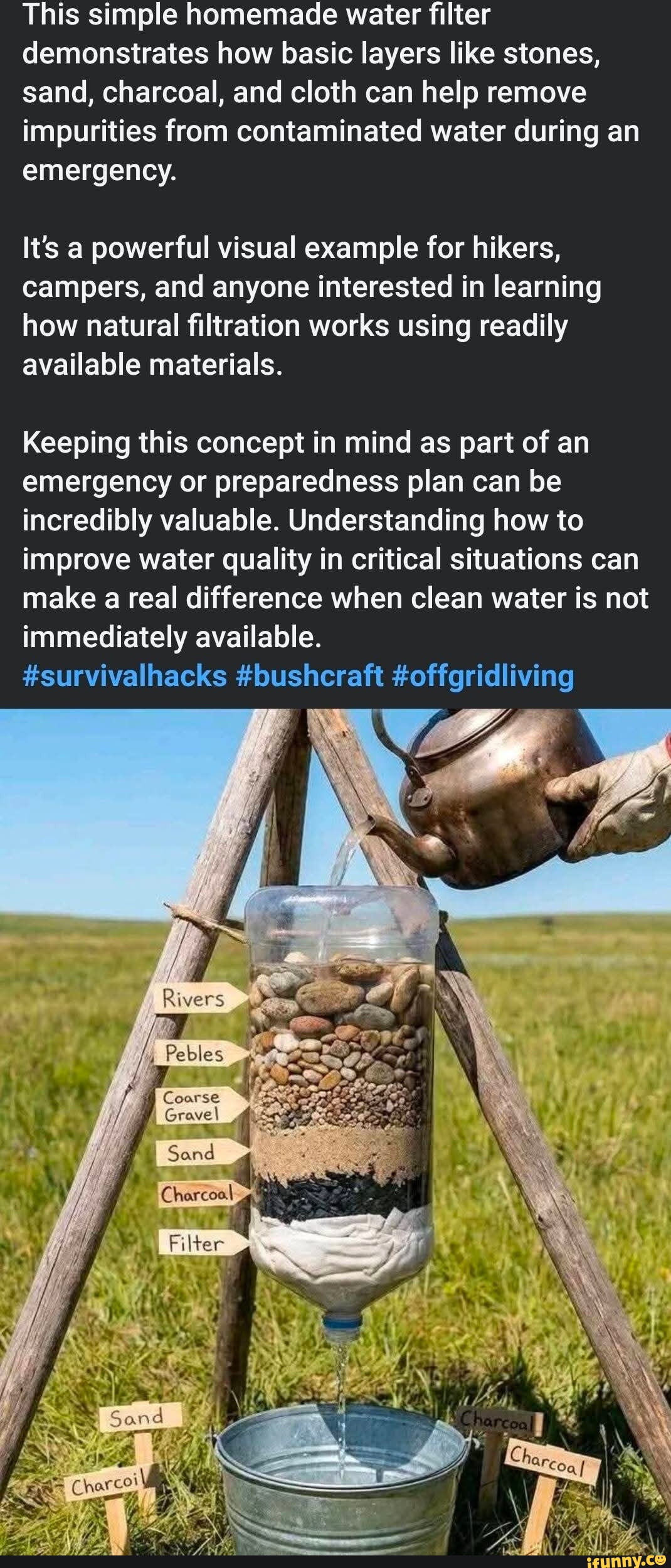 This simple homemade water filter demonstrates how basic layers like ...