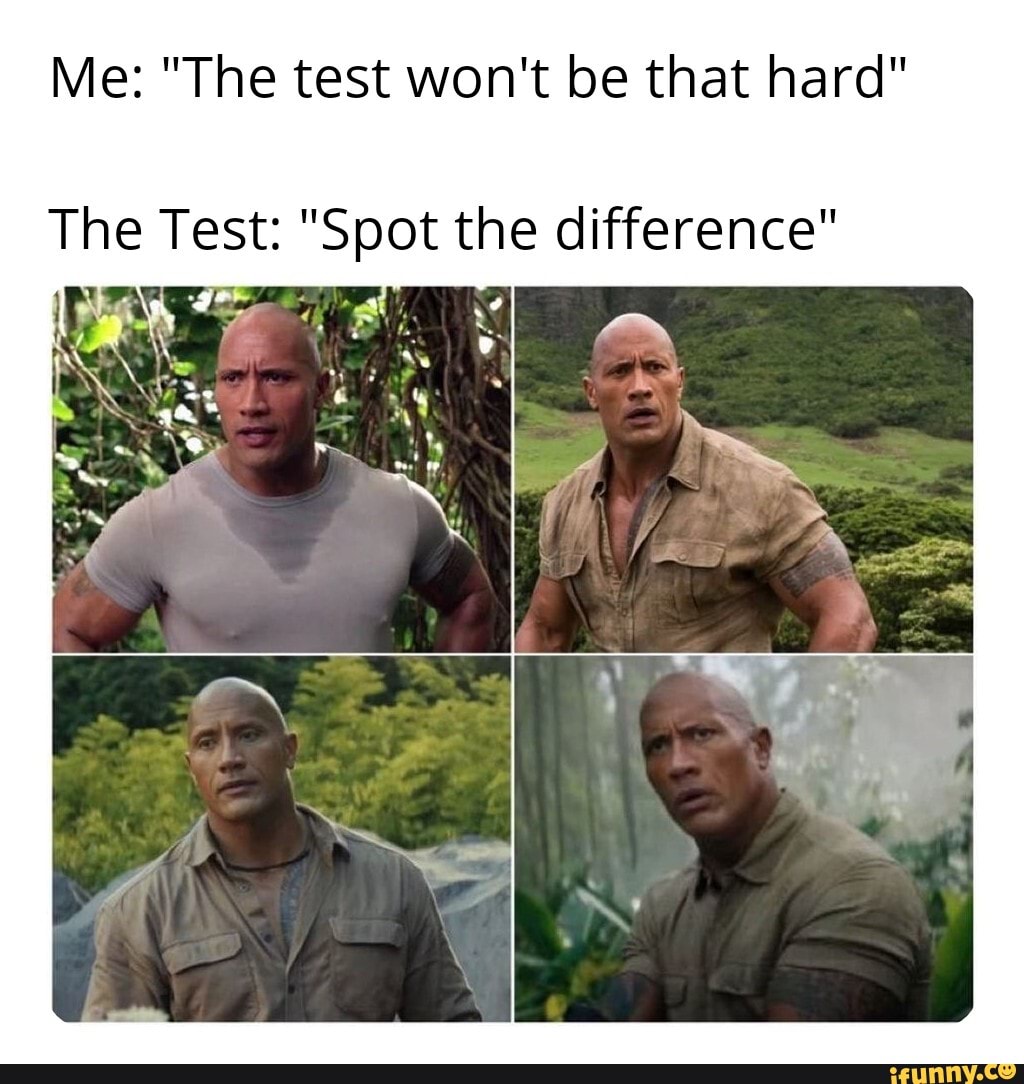 Me: "The test won't be that hard" The Test: "Spot the difference" - iFunny