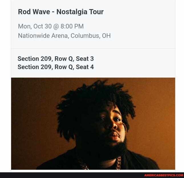 Rod Wave - Nostalgia Tour Mon, Oct 30 @ PM Nationwide Arena, Columbus ...