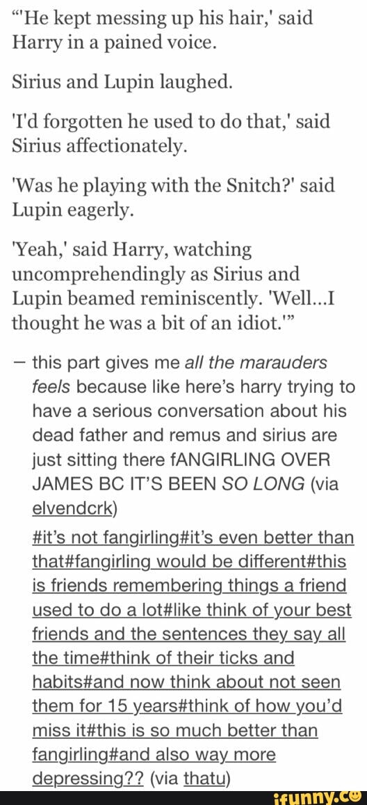 He kept messing up his hair,‘ said Harry in a pained voice. Sirius and ...