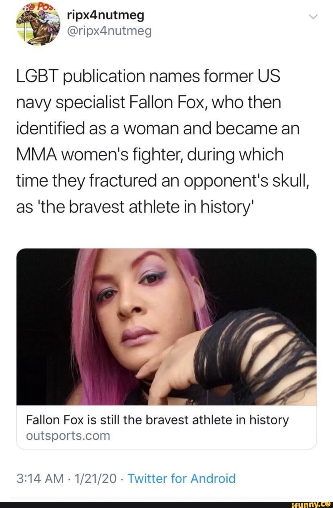 LGBT publication names former US navy specialist Fallon Fox, who then ...