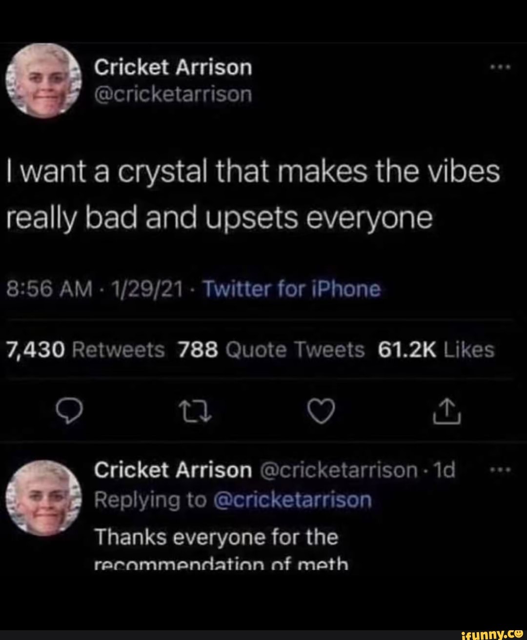 Cricket Arrison @cricketarrison I want a crystal that makes the vibes ...