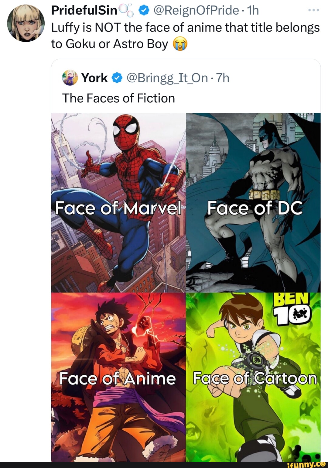 Luffy is NOT the face of anime that title belongs to Goku or Astro Boy ...