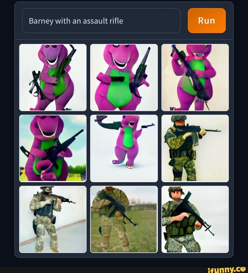 Barney with an assault rifle Run - iFunny