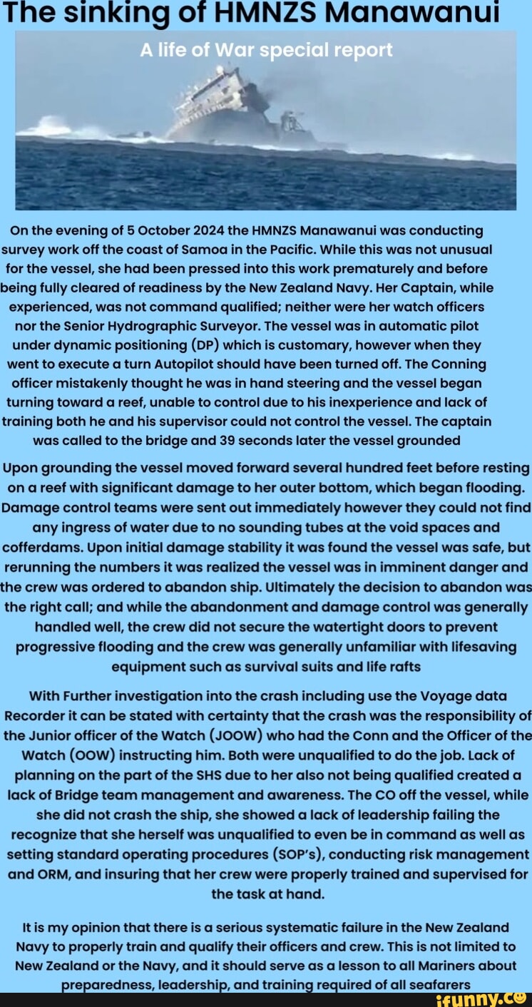 The sinking of HMNZS Manawanul life of War special report On the ...