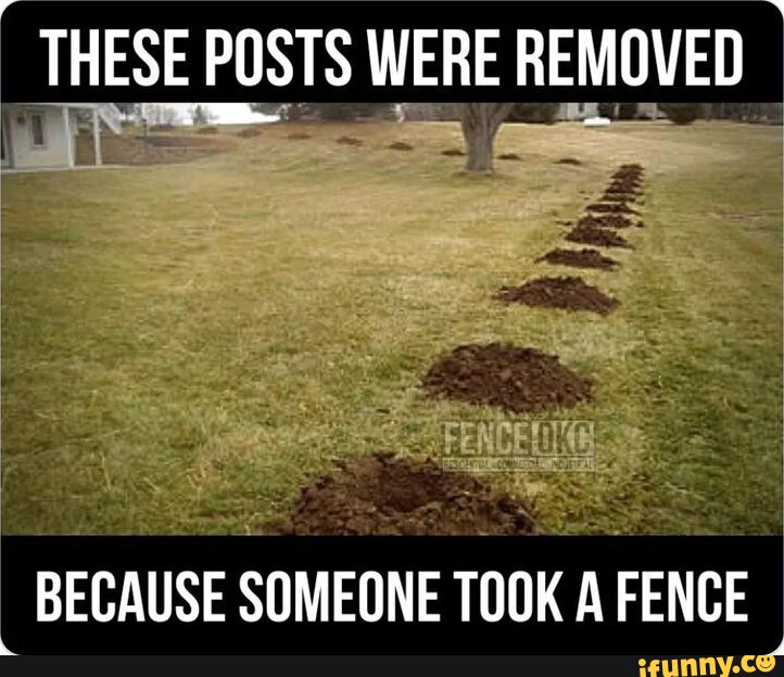 THESE POSTS WERE REMOVED BECAUSE SOMEONE TOOK A FENCE I - iFunny