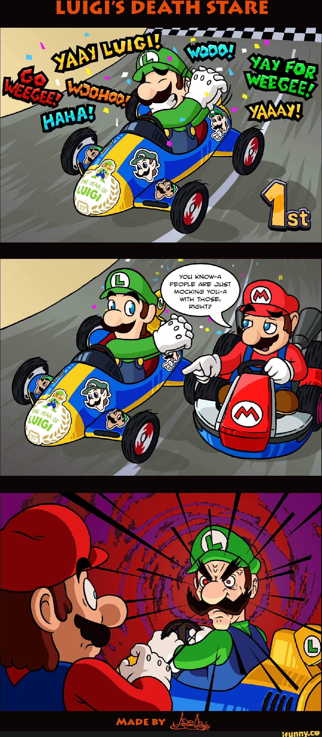 LUIGI'S DEATH STARE PEOPLE AKE JUST WITH THOSE: MADE BY - iFunny