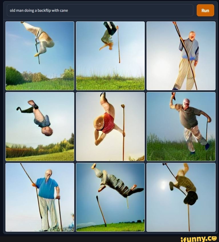 Old man doing a backflip with cane - iFunny