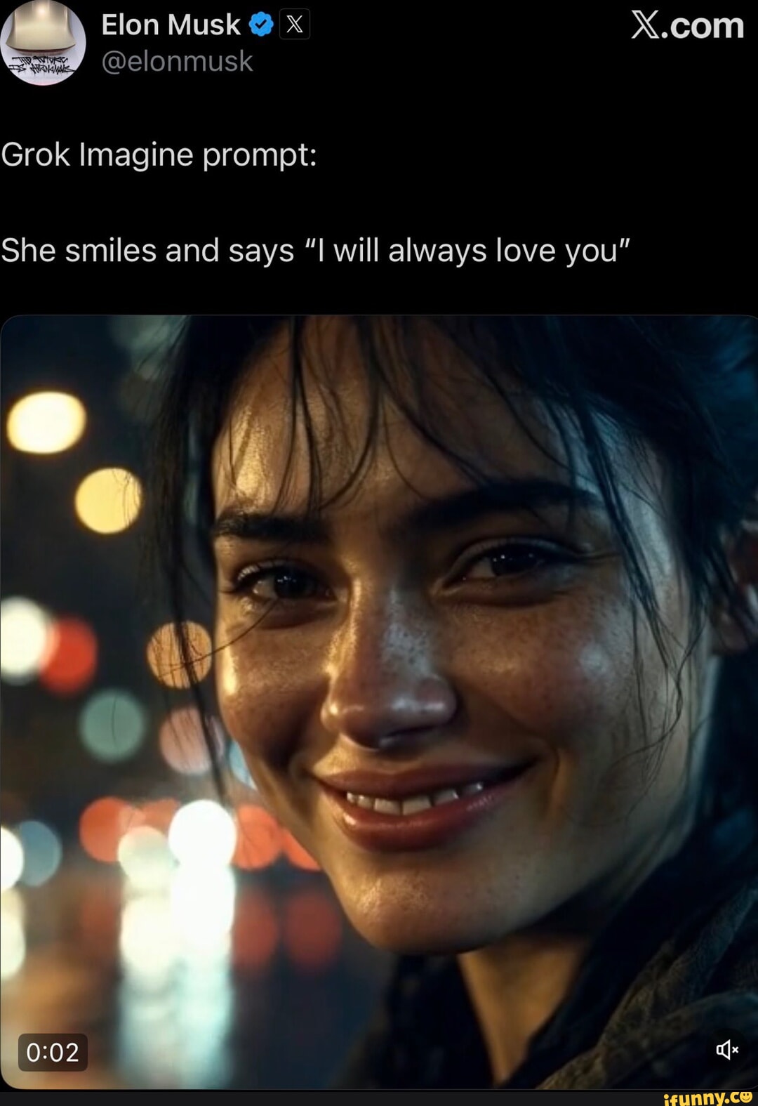 Grok Imagine prompt: She smiles and says will always love you" - iFunny