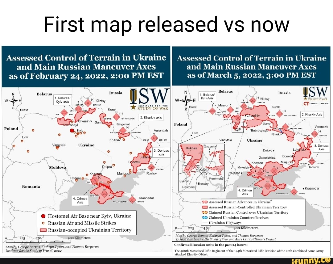 First map released vs now Assessed Control of Terrain in Ukraine ...