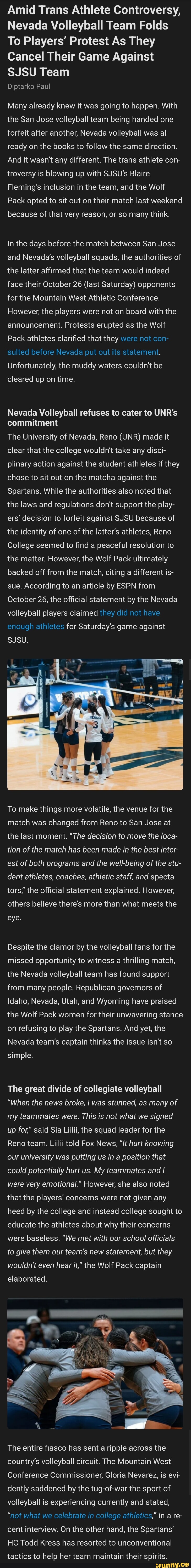 Amid Trans Athlete Controversy, Nevada Volleyball Team Folds To Players ...