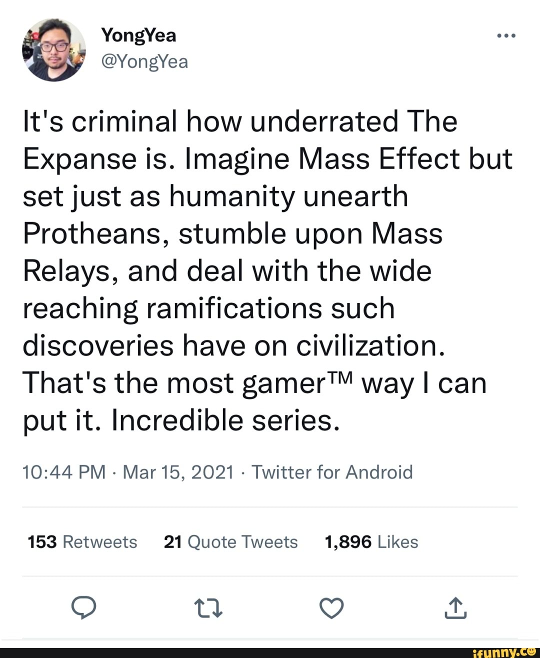 YongYea @YongYea It's criminal how underrated The Expanse is. Imagine ...