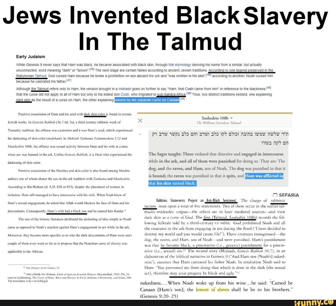 Jews Invented Black Slave In The Talmud While Genesis 9 never says that ...