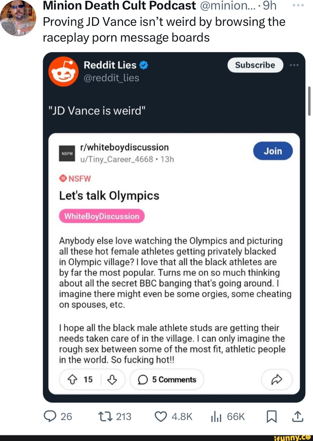 Minion Death Cult Podcast @minion...-9h Proving JD Vance isn't weird by ...
