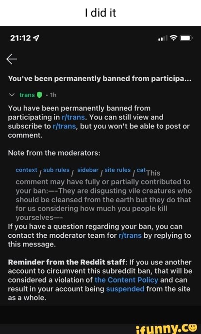 21127 did it You've been permanently banned from participa... You have ...