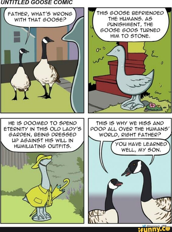 UNTITLED GOOSE COMIC FATHER, WHAT'S WRONG WITH THAT GOOSE? HE IS DOOMED ...