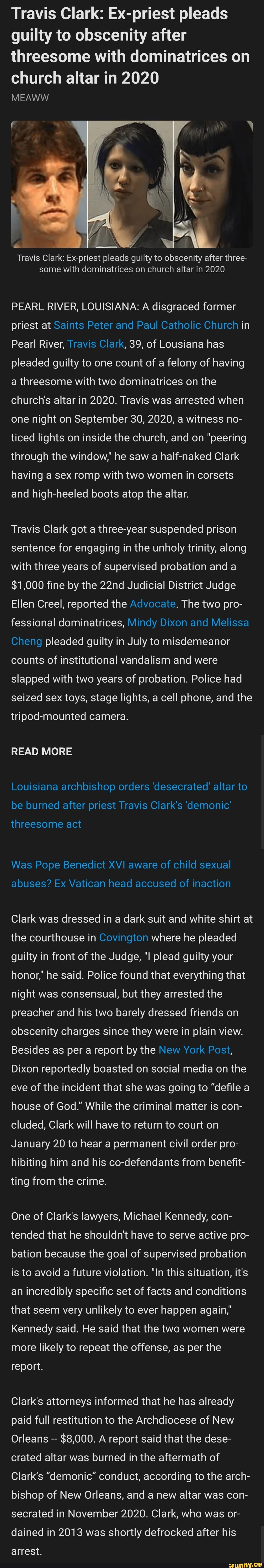 Travis Clark: Ex-priest pleads guilty to obscenity after threesome with ...
