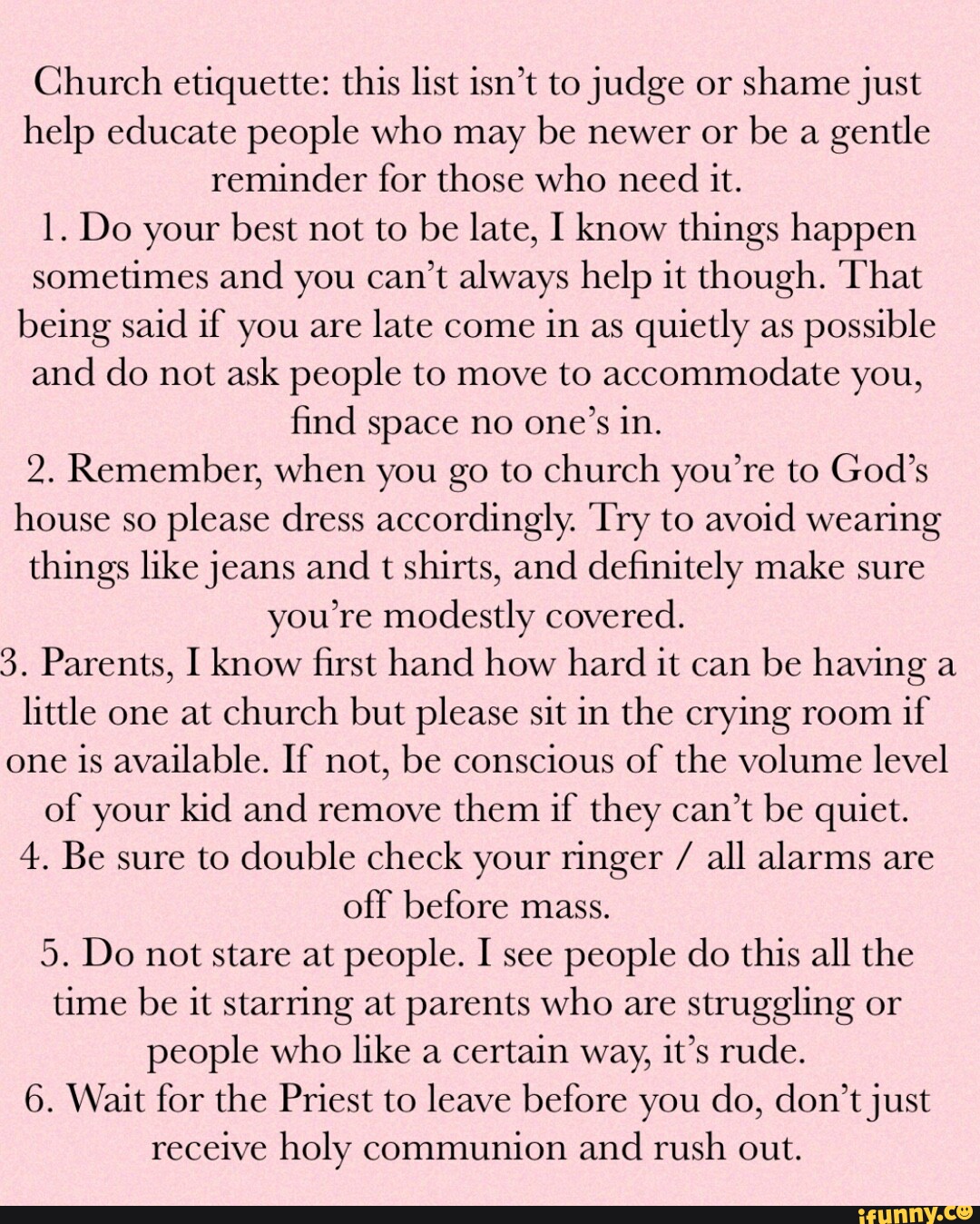Church etiquette: this list isn't to judge or shame just help educate ...