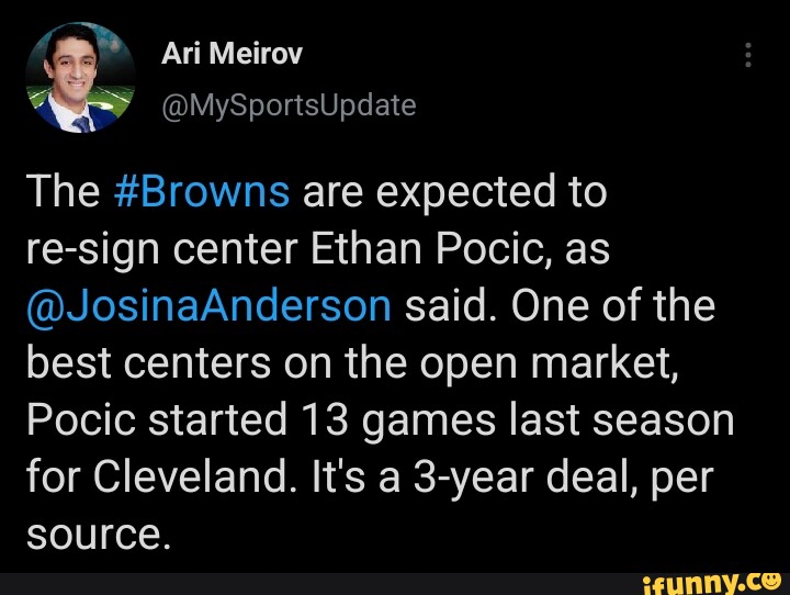 Ari Meiroy The #Browns are expected to re-sign center Ethan Pocic, as ...